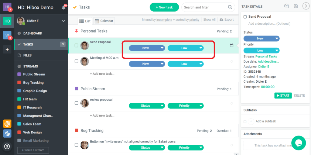 Change a Task Priority - Hibox Business Productivity Suite