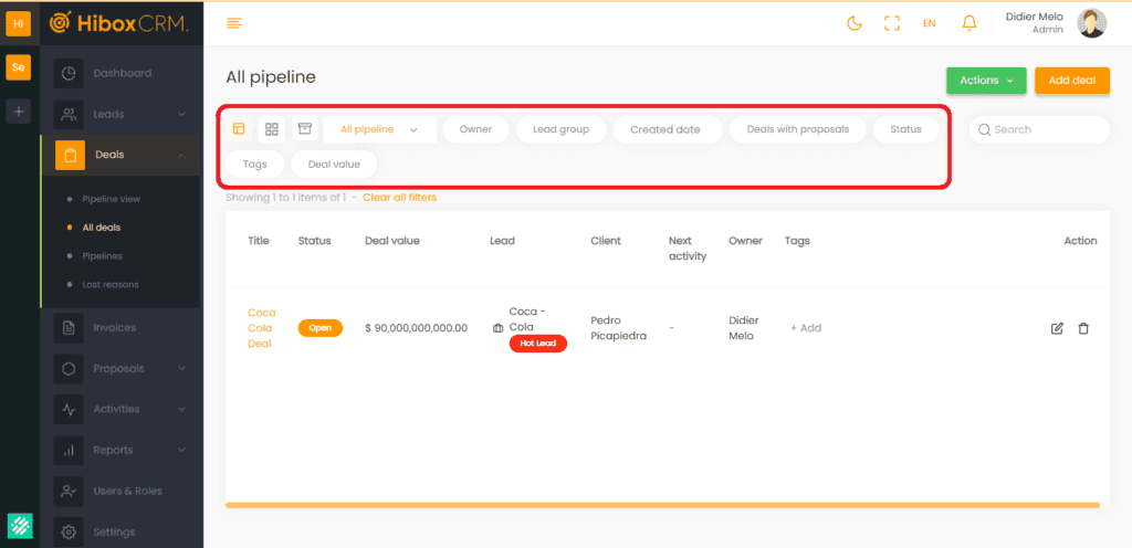 Visualize All Deals - Hibox Business Productivity Suite